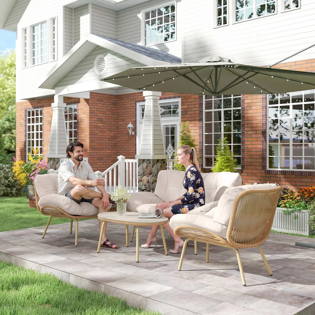 Sada zahradního nábytku 4dílná polyratanová obývací sestava s dvojsedákem 2 křesla stůl hluboké sedáky silné polštáře