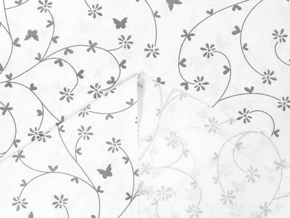 Biante Bavlněný závěs Sandra SA-049 Drobné šedé květiny a motýlci na bílém 140x140 cm