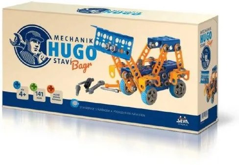 Seva Mechanik Hugo staví Bagr stavebnice s nářadím 1plast v krabici 31x16x7cm