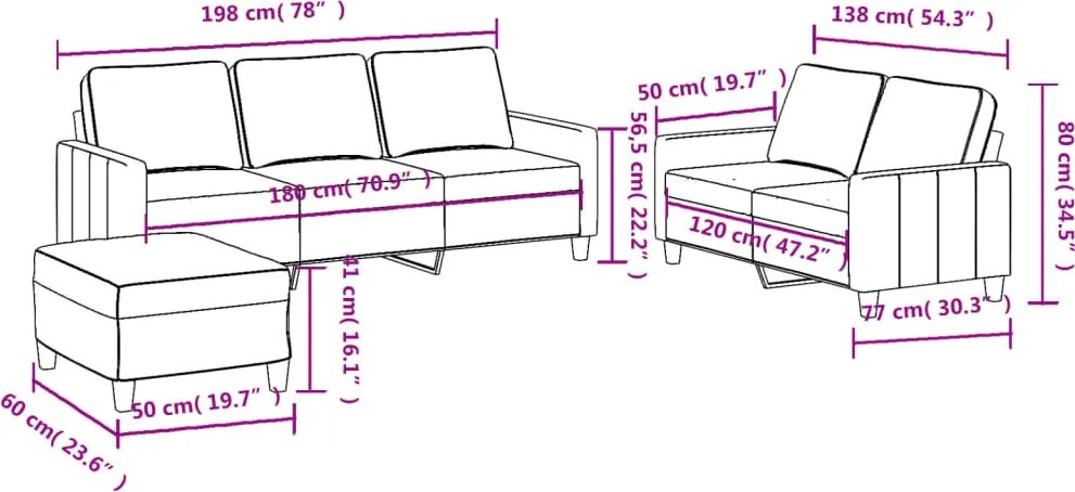 3dílná sedací souprava s poduškami taupe textil 3201475