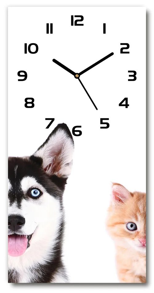 Wallmuralia Moderní hodiny nástěnné Pes a kočka 30x60 cm