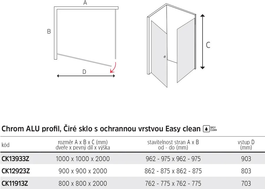 Mereo Mereo, Pivotový sprchový kout, Novea, čtverec, chrom ALU, sklo Čiré, dveře L/P a pevný díl, CK11913Z
