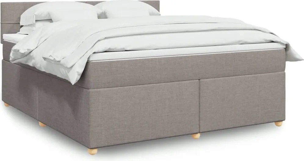 Box Spring Postel S Matrací Textil Taupe Blok se čtverci 180 x 200 cm
