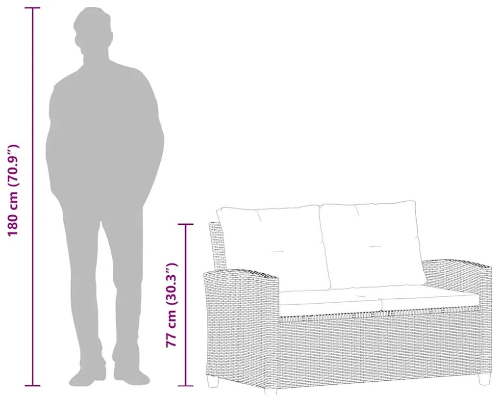 vidaXL Marketos 2místná zahradní pohovka s poduškami šedá 124 cm polyratan