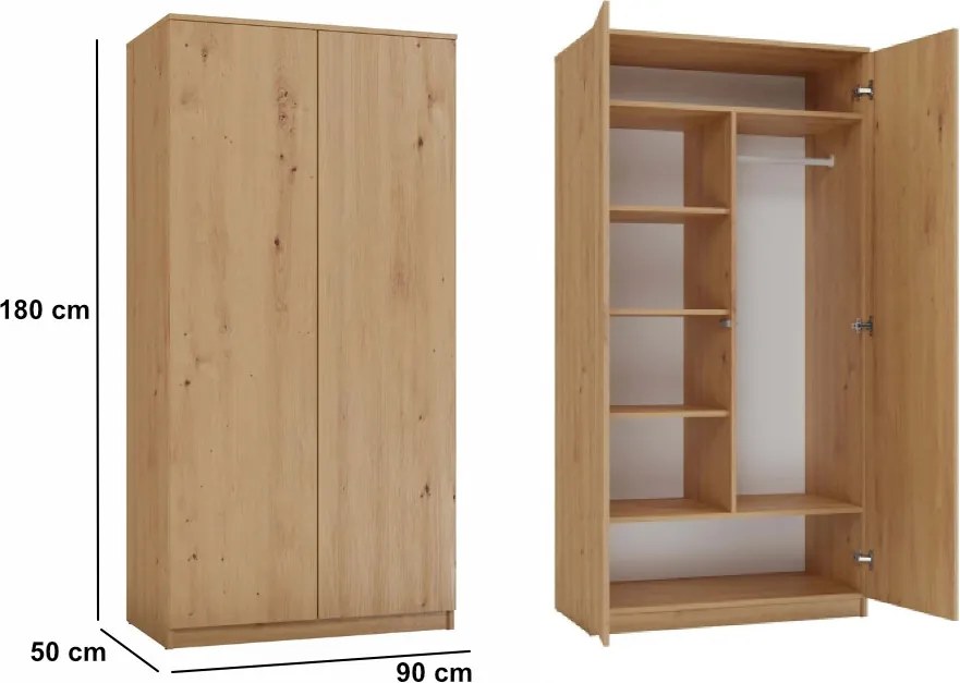 TPS Šatní skříň SD-90 cm - Dub artisan