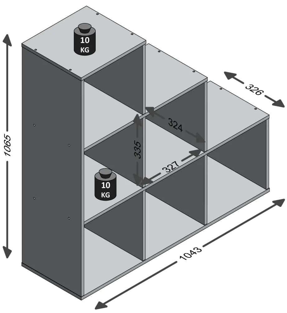 FMD Dělicí stěna se 6 přihrádkami bílá
