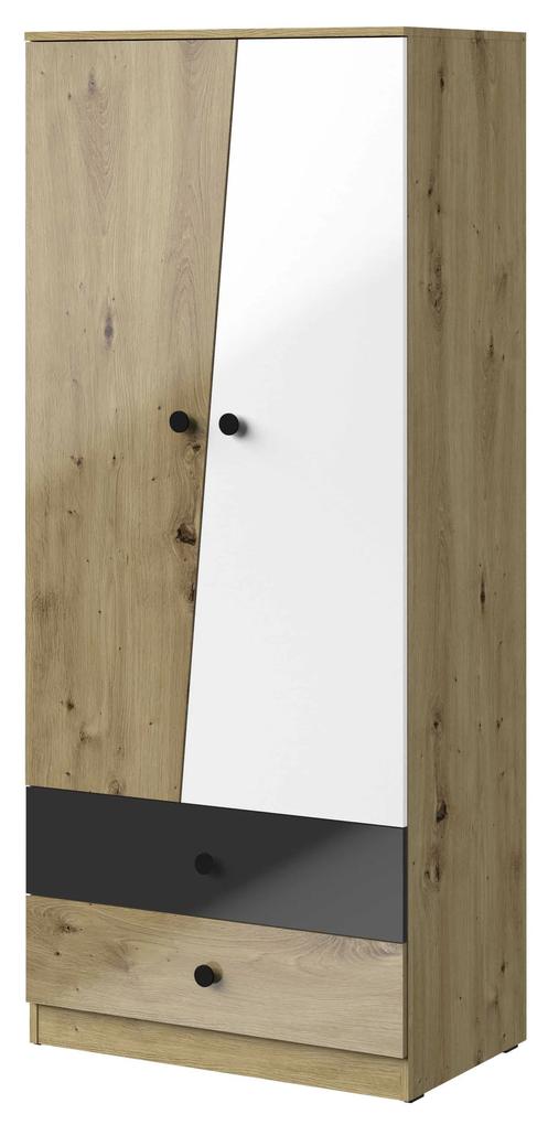 Šatní skříň NERO 1 Domel 80/190/50 barva: dub artisan/šedý mat/bílý mat