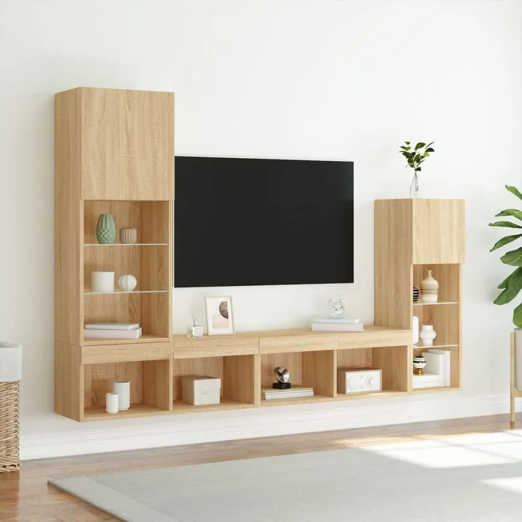 vidaXL 4dílná obývací stěna s LED osvětlením kompozitní dřevo [3216649] Barva: Bílá
