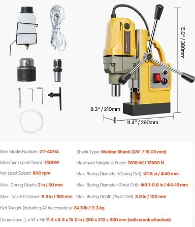 Magnetická vrtačka, Motor 1400 W VEVOR – CLZJPDJ40MMKUHBJ6V2