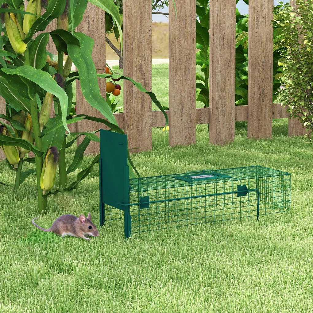 Outsunny Záchytná past na živé zvířata z oceli s 1 vchodem pro potkany a myši rozměr 80L x 25W x 30H cm tmavě zelená