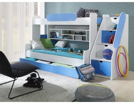 Patrová postel SEGAN včetně úložného prostoru (Modrá)