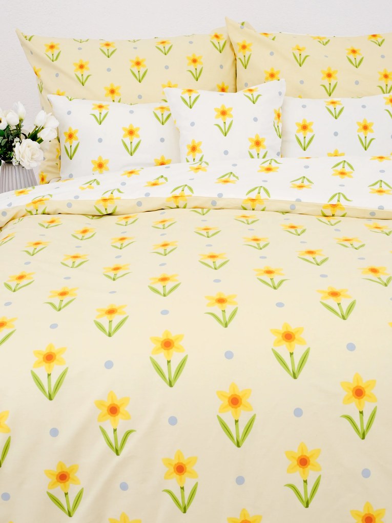 MK Lůžkoviny Francouzské bavlněné povlečení Renforcé - Narcis bíložluté 220 × 200 cm, 2ks 70 x 90 cm