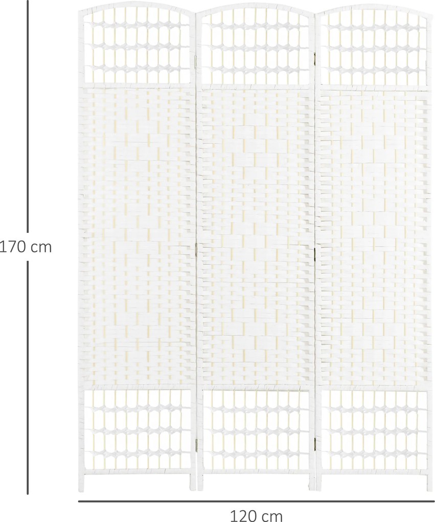 HOMCOM 3-panelová příčka 120x170 cm skládací rozdělení místnosti s dekorací z papírního lana a dřevěným rámem pro ložnici a obývací pokoj