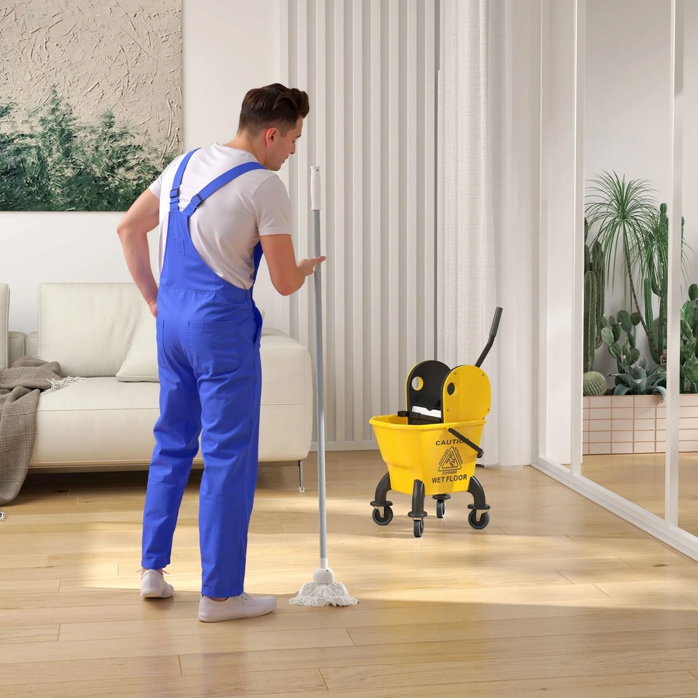 HOMCOM pojízdný kýbl na mop, kyblík na vytírání s ždímačkou a mopem, 26 litrů, žlutý