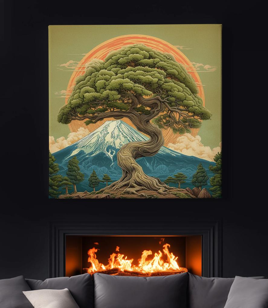 Obraz na plátně - Strom života Japonské slunce FeelHappy.cz Velikost obrazu: 100 x 100 cm