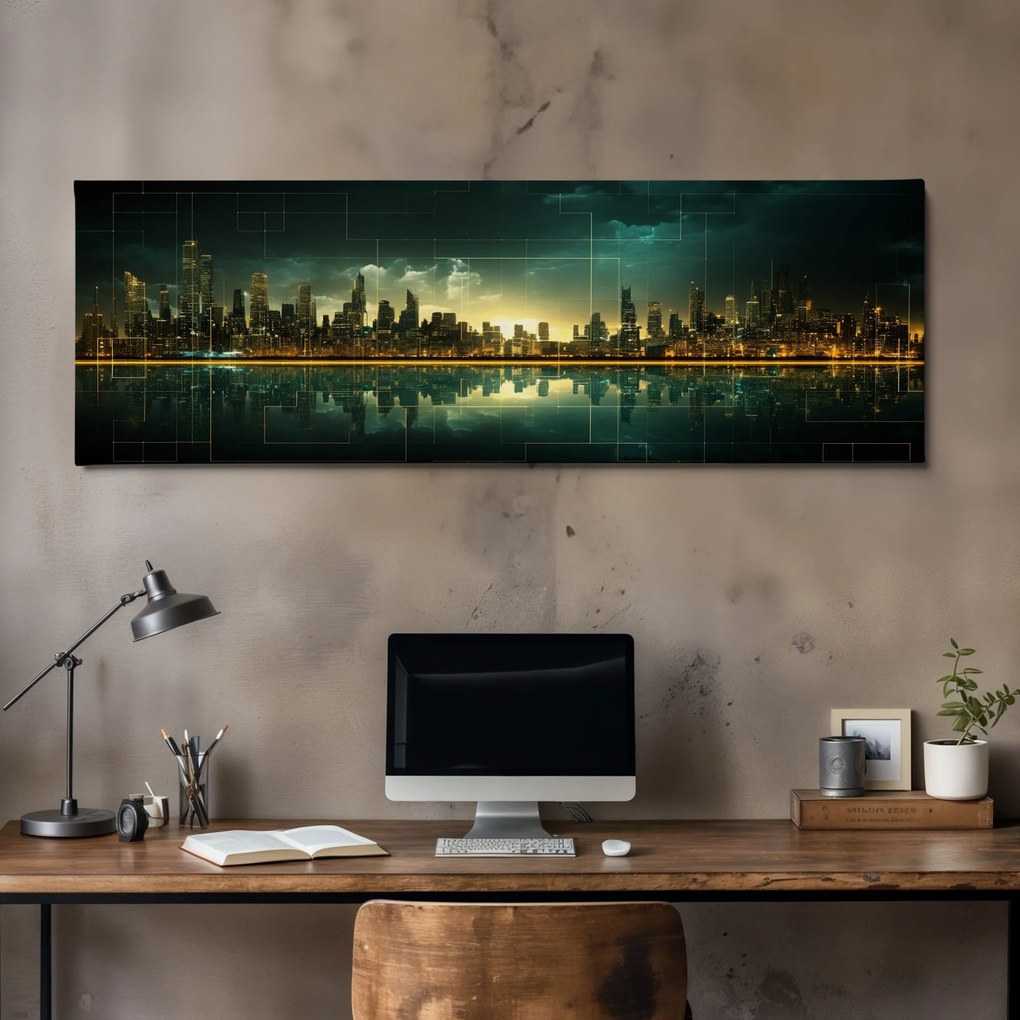 Obraz na plátně - Futuristické město - Odraz Věků FeelHappy.cz Velikost obrazu: 120 x 40 cm