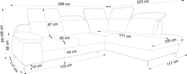Rohová rozkládací sedací souprava do L KOBRA, 288 cm, s úložným prostorem Roh pohovky: Levý roh, Barva látky: Šedá (Element 23)