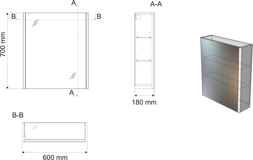 Aqualine Aqualine, DENEB galerka 60x70x18cm, bílá mat, DN060