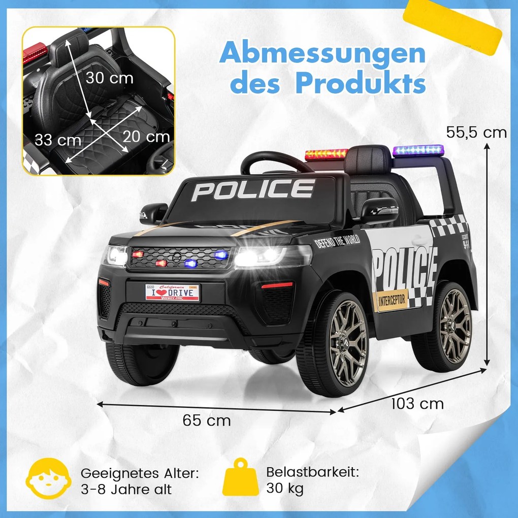 Costway Dětské policejní auto 12 Policejní auto napájené V s dálkovým ovládáním