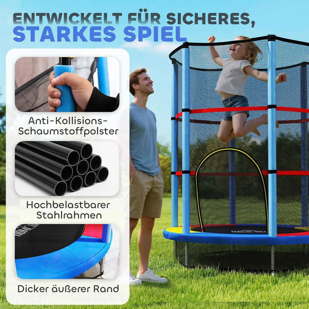 HOMCOM Dětský Trampolín, Ø140 cm Trampolín pro Děti s Ochrannou Síťí, Zahradní Trampolín pro Děti ve Věku 3-6 Let, Vnitřní, Vícebarevný
