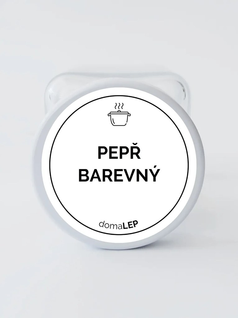 Samolepka na kořenky PEPŘ BAREVNÝ bílá 5 cm tučné písmo