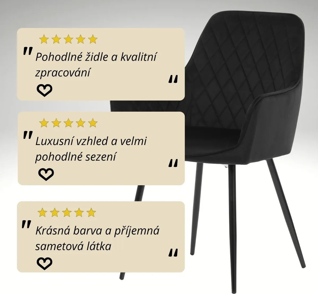Vikio Jídelní židle s područkami černá sametová látka AJZ221C