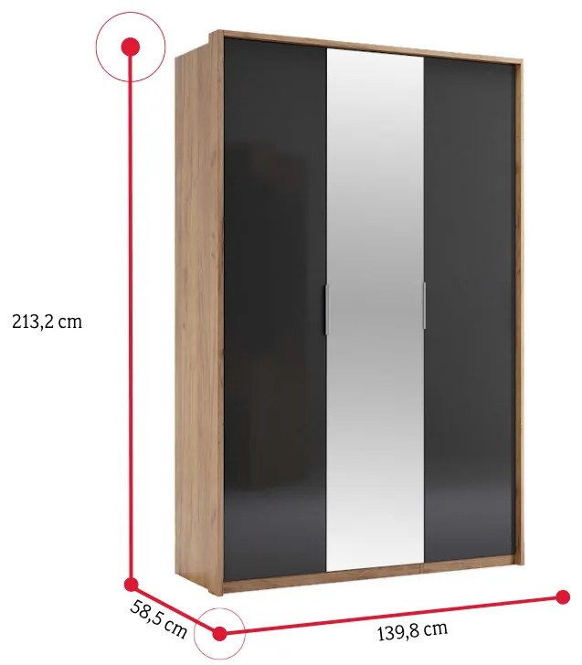 Šatní skříň LUNA 3D, 139,8x213,2x58,5, dub kraft/smooth grey