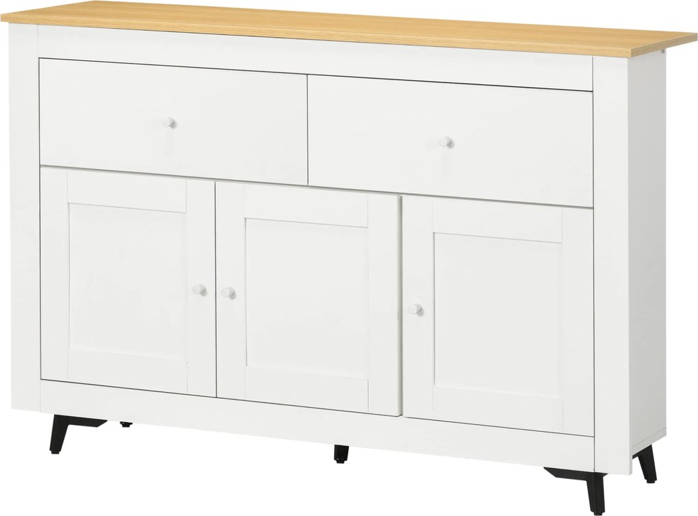 HOMCOM Kuchyňský bufet - Pomocný nábytek do kuchyně a TV stolek se 2 šuplíky, 3 dveřmi a nastavitelnou policí pro jídelnu a obývací pokoj 117x35x80 cm