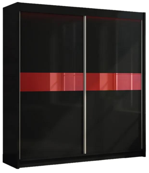 Expedo Skříň s posuvnými dveřmi ALEXA, černá/červené sklo, 200x216x61