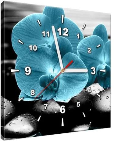 Tištěný obraz s hodinami Tyrkysová orchidej a kameny 30x30cm ZP2398A_1AI
