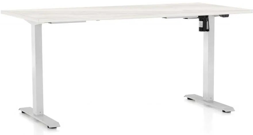 Výškově nastavitelný stůl OfficeTech A, 160 x 80 cm, bílá podnož, bílý jasan