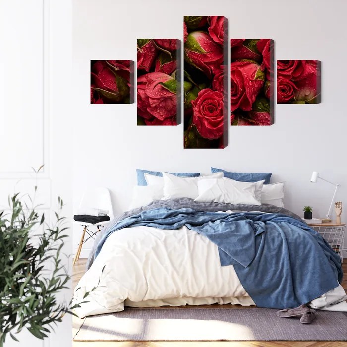 Vícedílný obraz Růže S Kapkami Vody Nedostatek Nedostatek Plátno Canvas 250x150