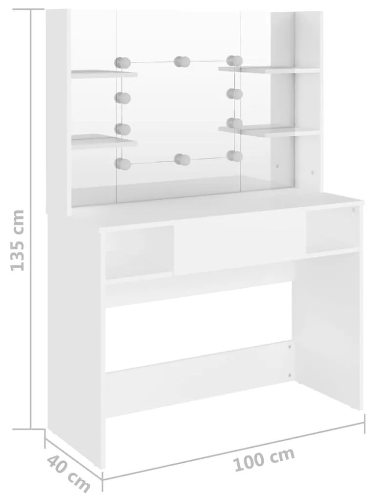 Kosmetický stolek s LED světly 100 x 40 x 135 cm MDF bílý