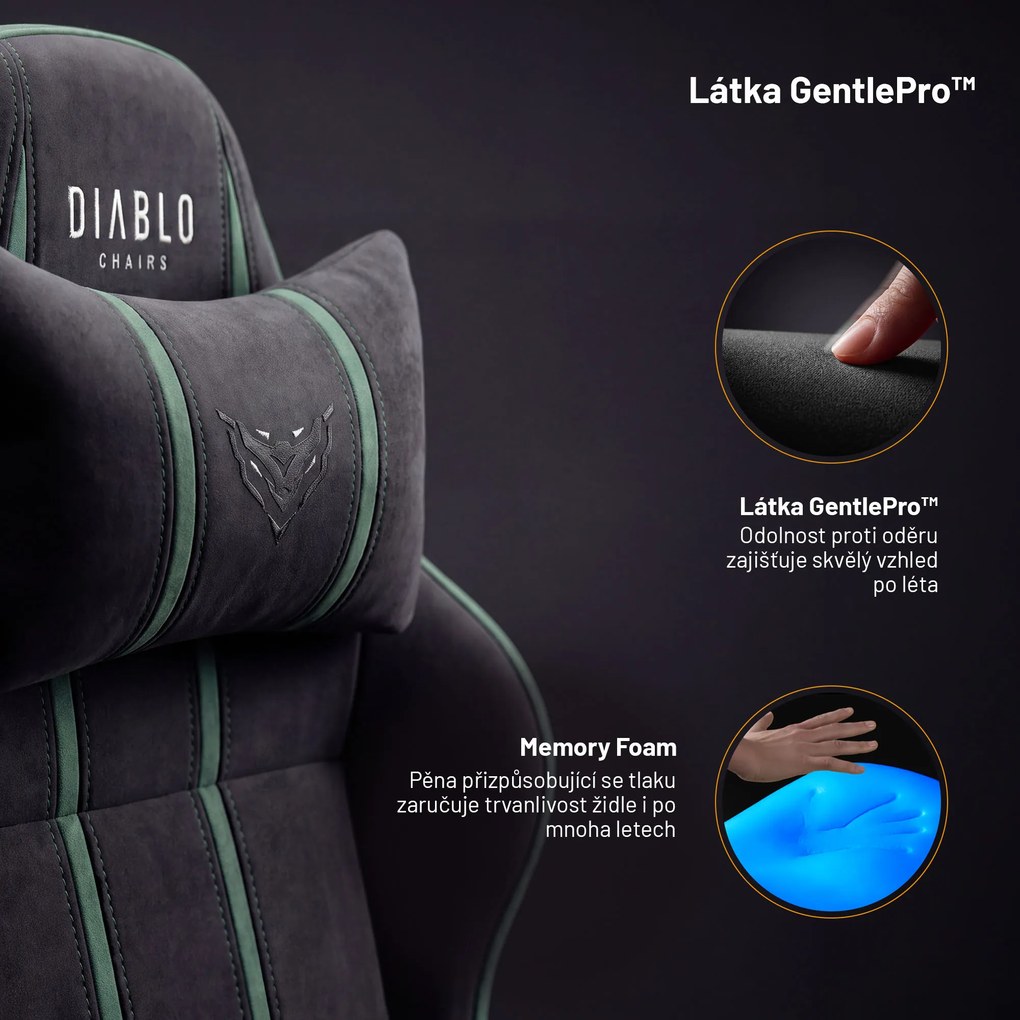 Látková herní židle černý-zelený King Size: Diablo X-One 2.0 Forest Green