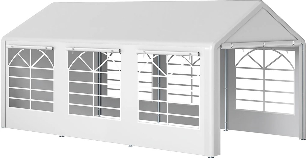 Pavilonový párty stan Outsunny 3x6m se 4 bočními stěnami a okny z polyesteru a kovu – bílý