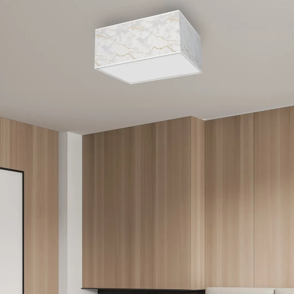 Stropní svítidlo Senso Square, 1x bílé/zlaté textilní stínítko, (bílé plexisklo), (40 cm)