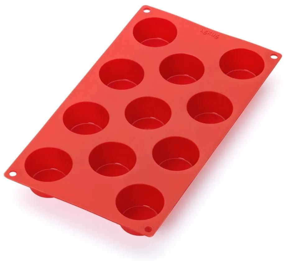 Červená silikonová forma na 11 mini muffinů Lékué