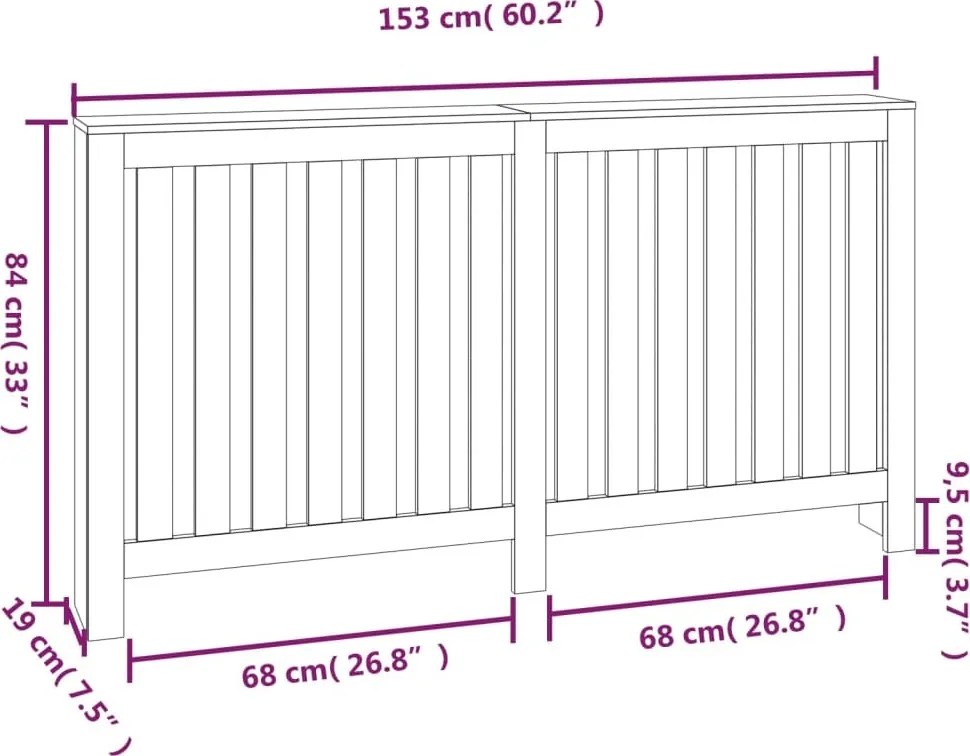 vidaXL Kryt na radiátor 153 x 19 x 84 cm masivní borové dřevo [822577] Barva: Přírodní