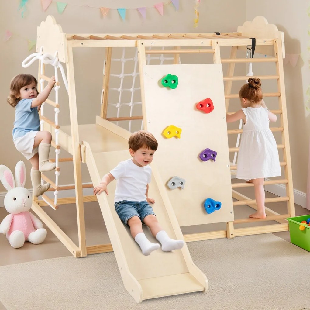 Costway 8-in-1 Gymnastický set v džungli Dřevěné Montessori šplhací hračky