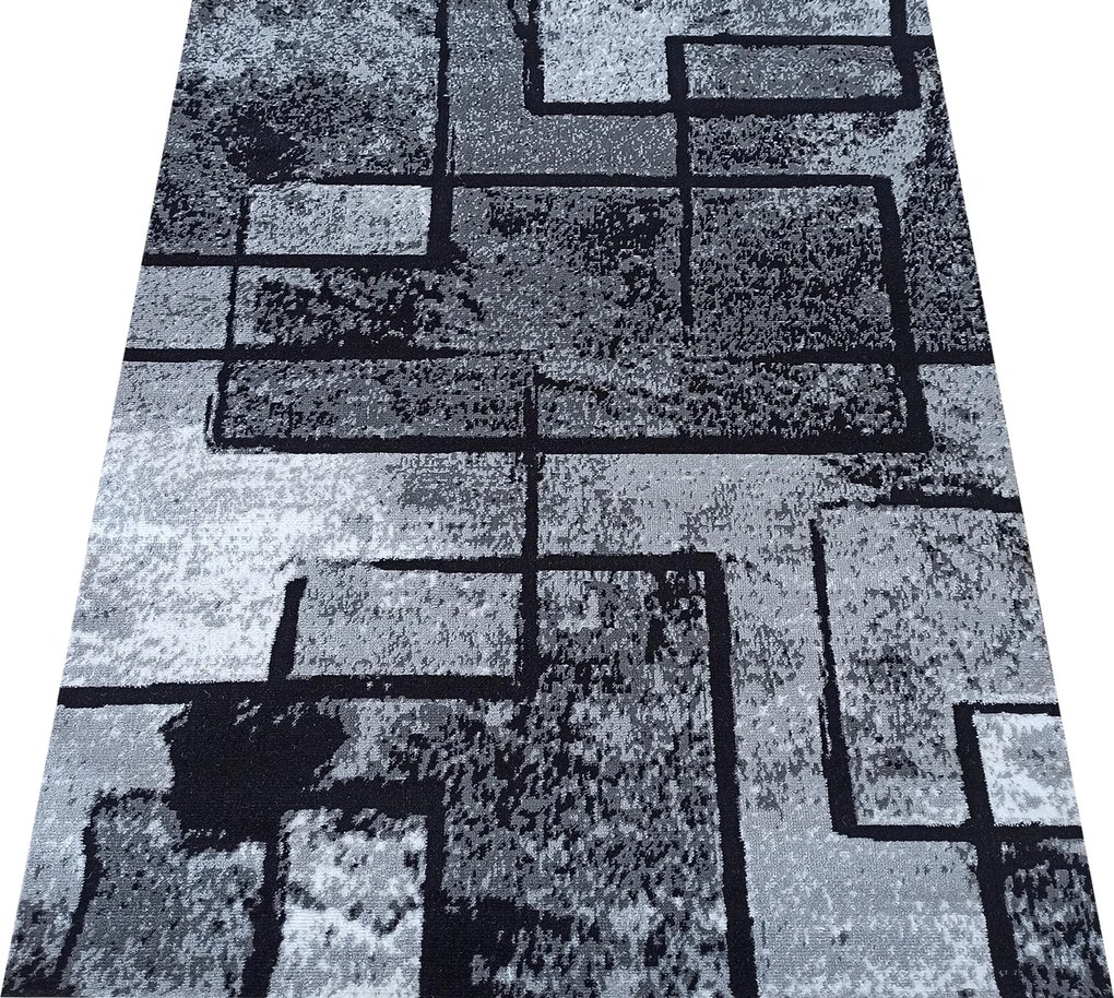 DY Šedočerný koberec s geometrickým vzorem Soho 15 Rozměr: 80x150 cm