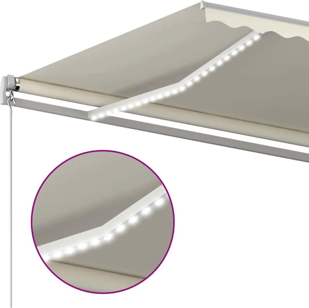 Ručně zatahovací markýza s LED světlem 600 x 300 cm krémová 3068962