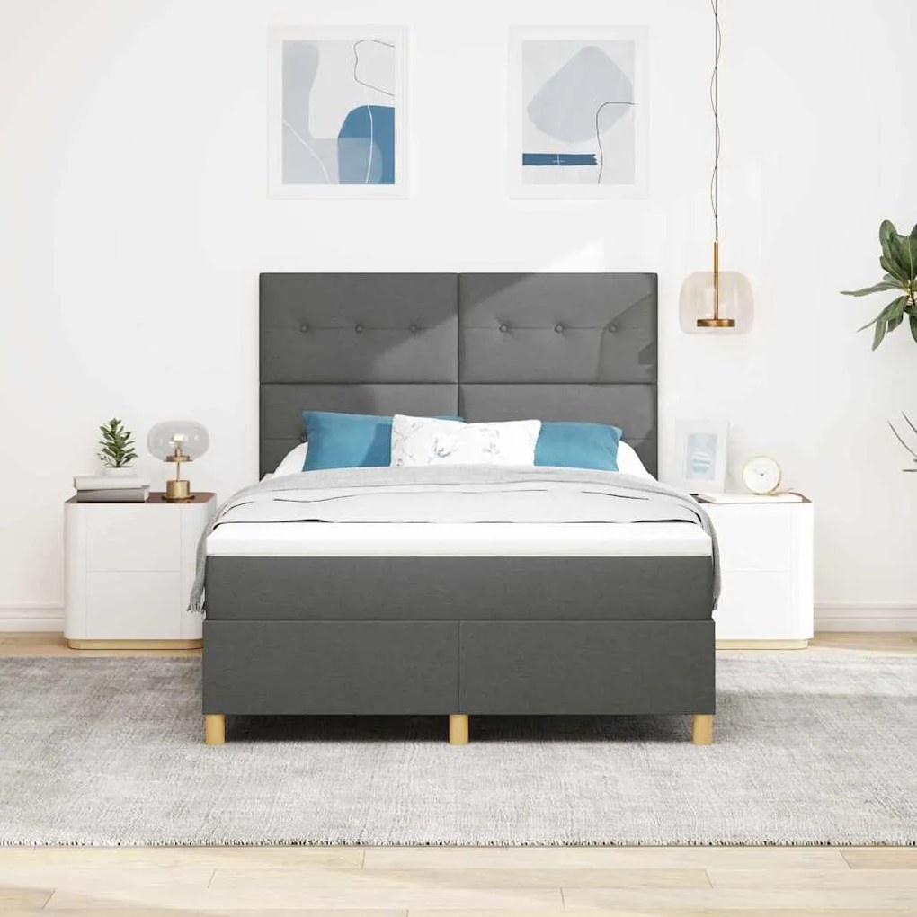 Postel s boxspringem s čelo Tmavě šedá 140 x 200 cm textil 3339624