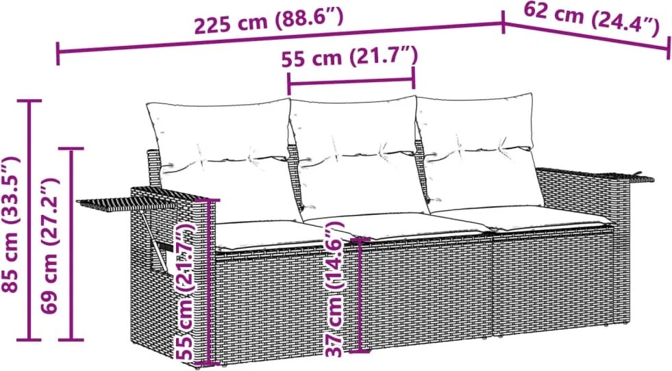 3dílná zahradní sedací souprava a podušky světle šedá polyratan 3252199