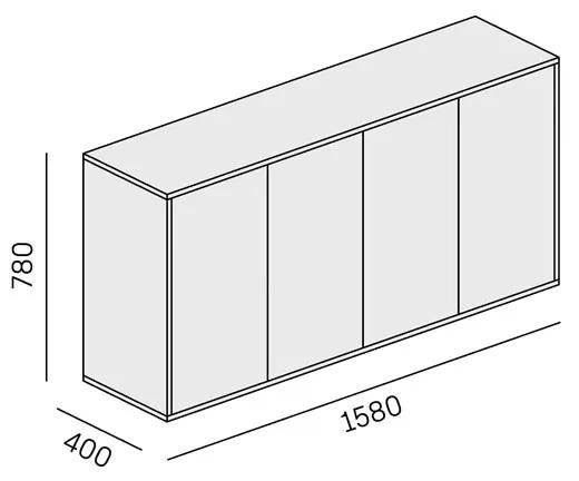 PLAN Kancelářská skřínka s dveřmi LAYERS, dlouhá, 1582 x 400 x 777, bílá / šedá