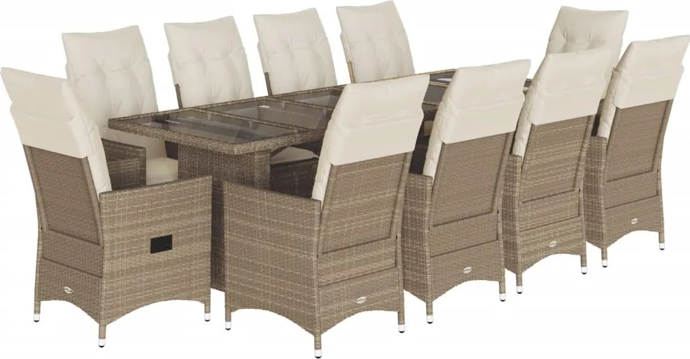 11dílný zahradní bistro set s poduškami béžový polyratan 3277247