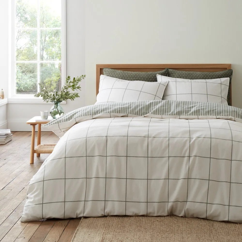 Zelené/krémové flanelové povlečení na jednolůžko 135x200 cm Brushed Regal Check – Bianca