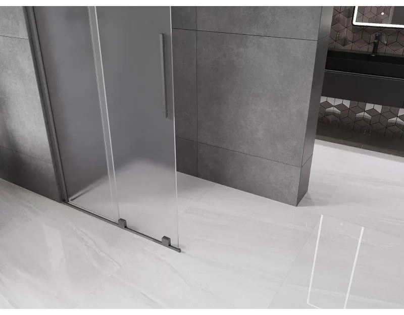 Mexen Velar, sprchová zástěna s posuvnými dveřmi Walk-in 100 x 200 cm, 8mm sklo námraza, grafit broušený, 871-100-000-33-66