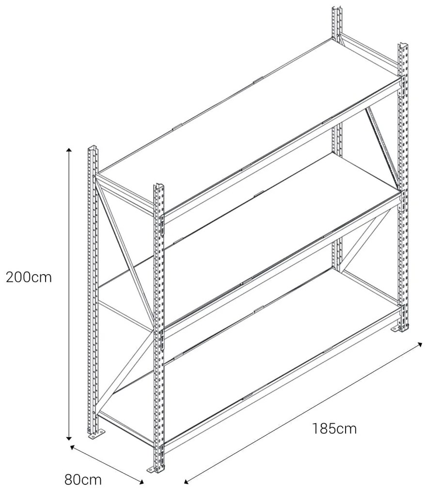 REGÁL LONGSPAN, Kovový regál 200x185x80cm, 3x DTD police, 800kg na polici