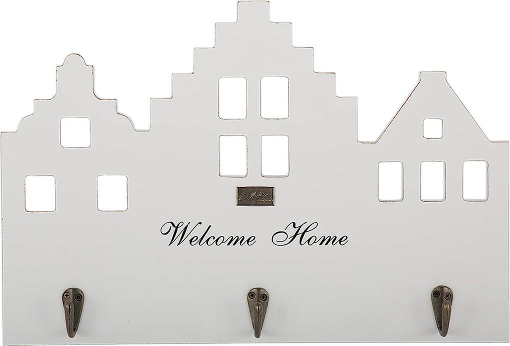 Bílý dřevěný věšák domek na klíče Welcome Home - 39*26,5cm | BIANO