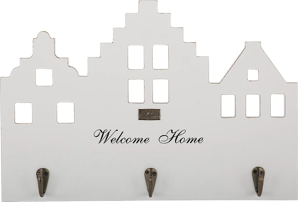 Bílý dřevěný věšák domek na klíče Welcome Home  - 39*26,5cm